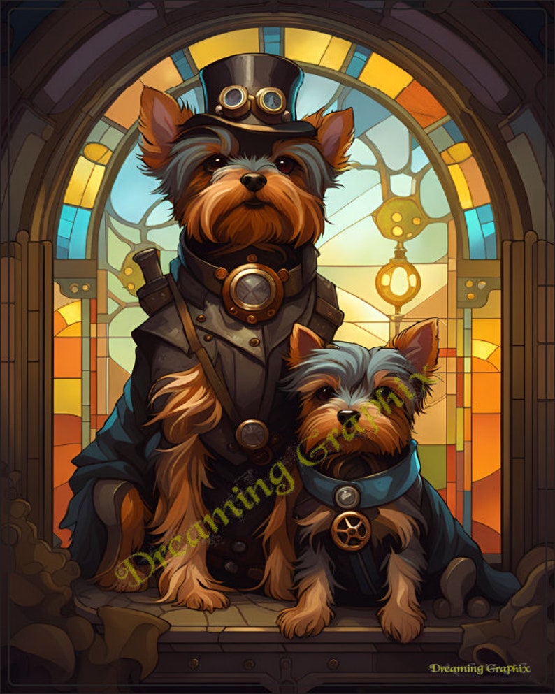 Steampunk Stained Glass Yorkies-digital Download Prints- Set of 3 ...