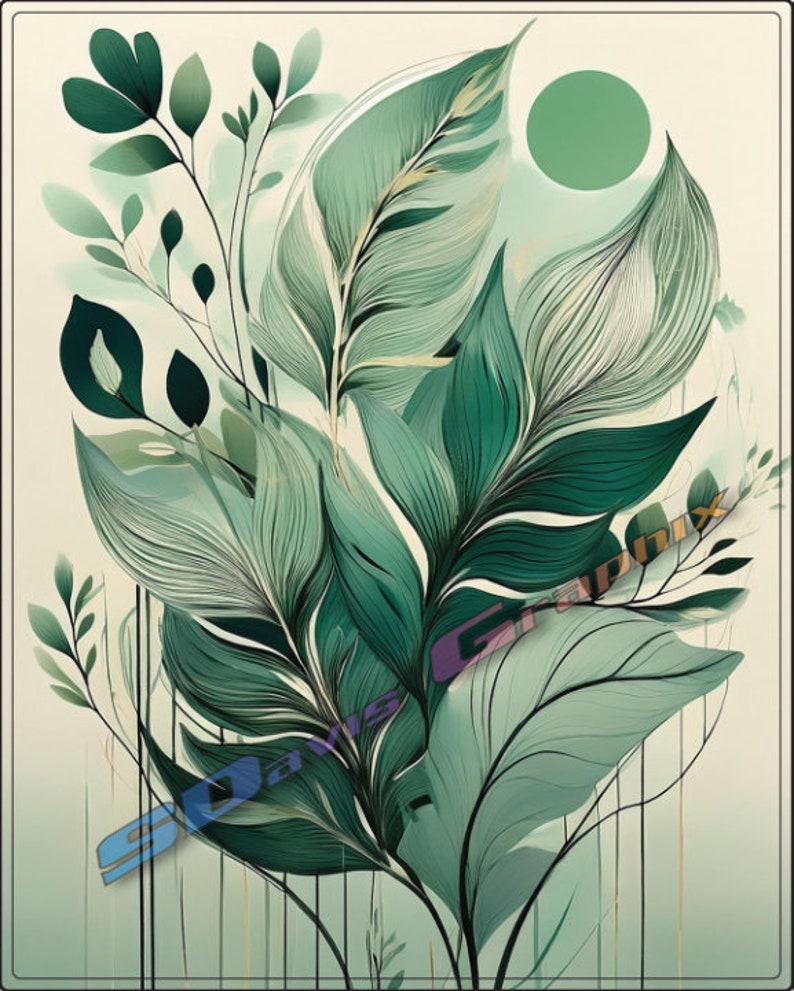 Abstract Boho Style Green Foliage Prints - Digital Download Prints ...