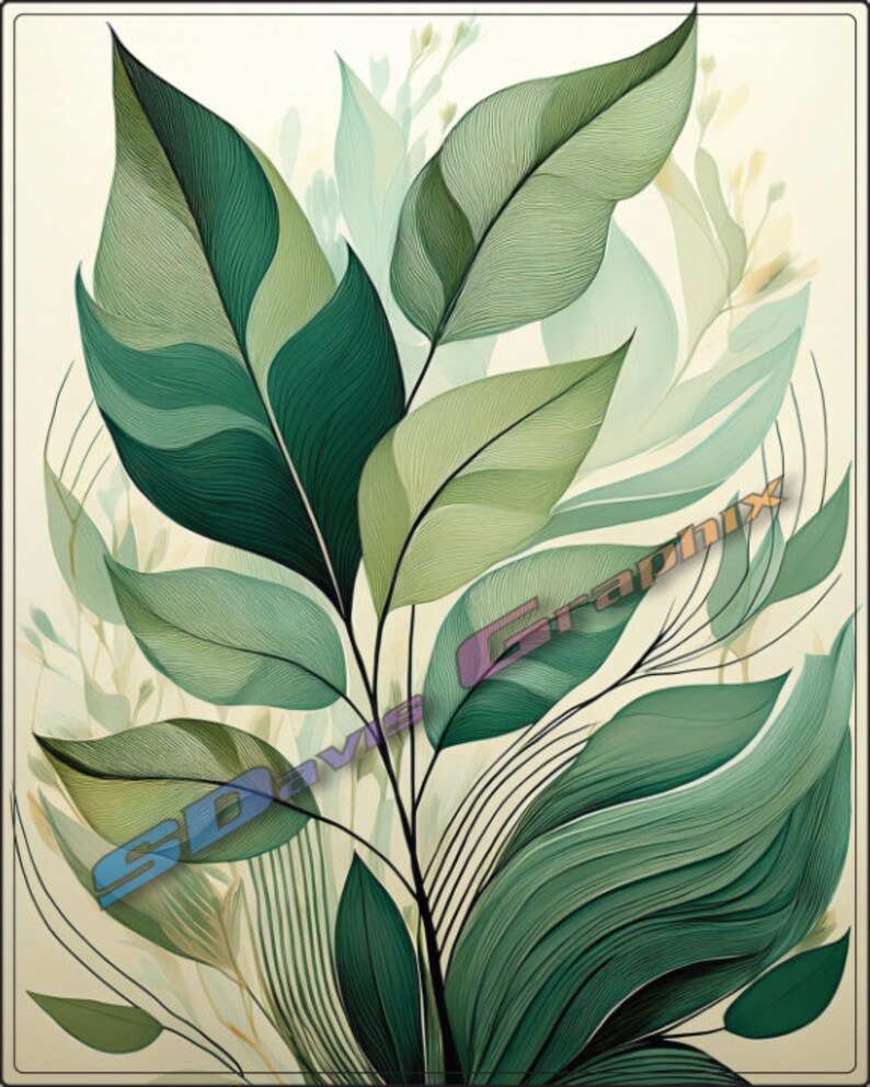 Abstract Boho Style Green Foliage Prints - Digital Download Prints ...