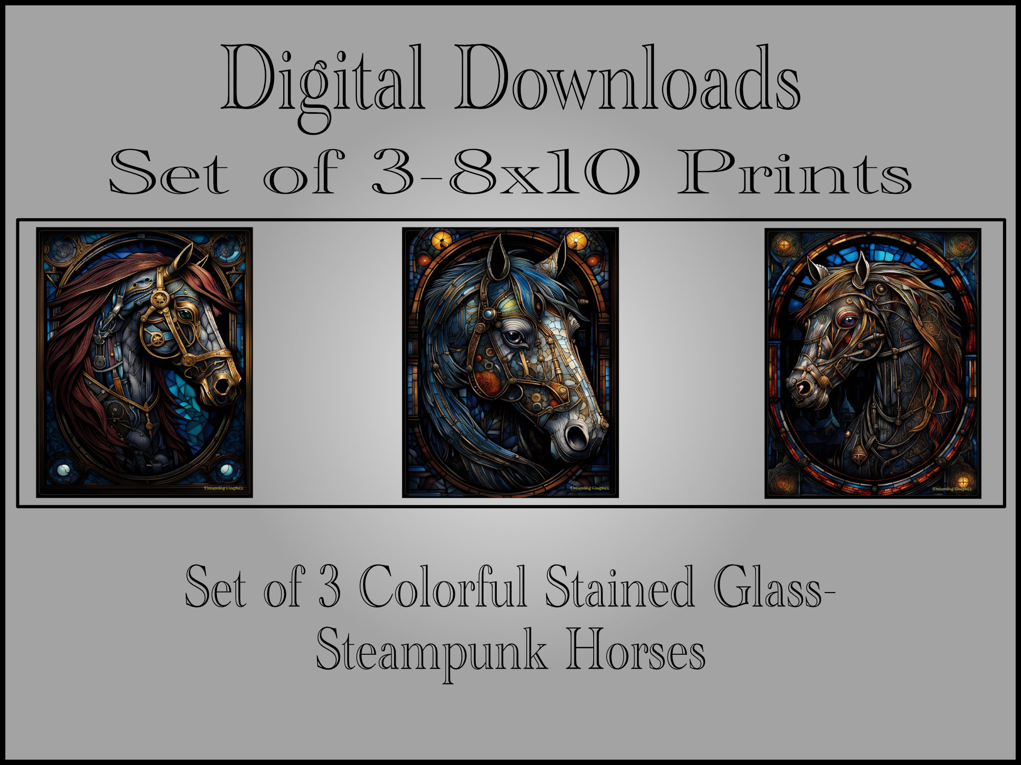Steampunk Stained Glass Horses-digital Download Prints- Set of 3 ...