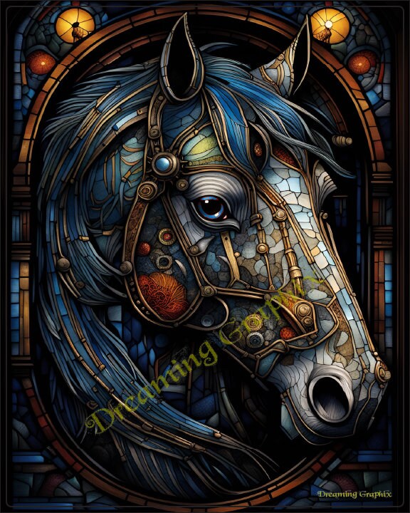 Steampunk Stained Glass Horses-digital Download Prints Set of - Etsy