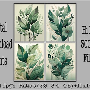 Abstract Boho Style Green Foliage Prints - Digital Download Prints ...