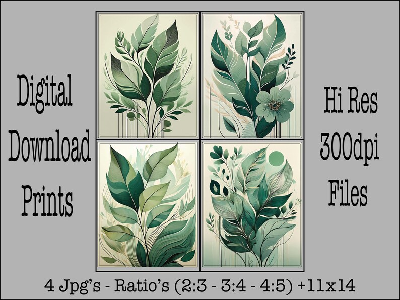 Abstract Boho Style Green Foliage Prints - Digital Download Prints ...