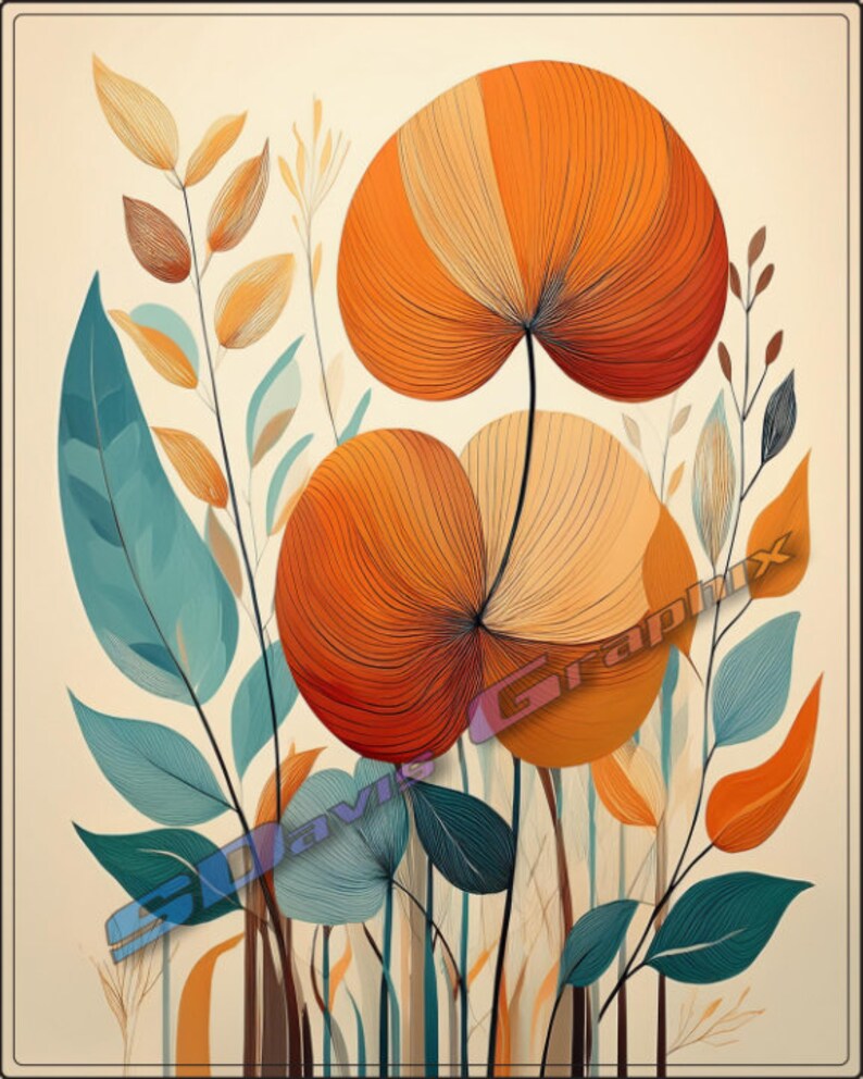 Boho Abstract Flower Prints – Set of 4, Digital Wall Art (digital ...