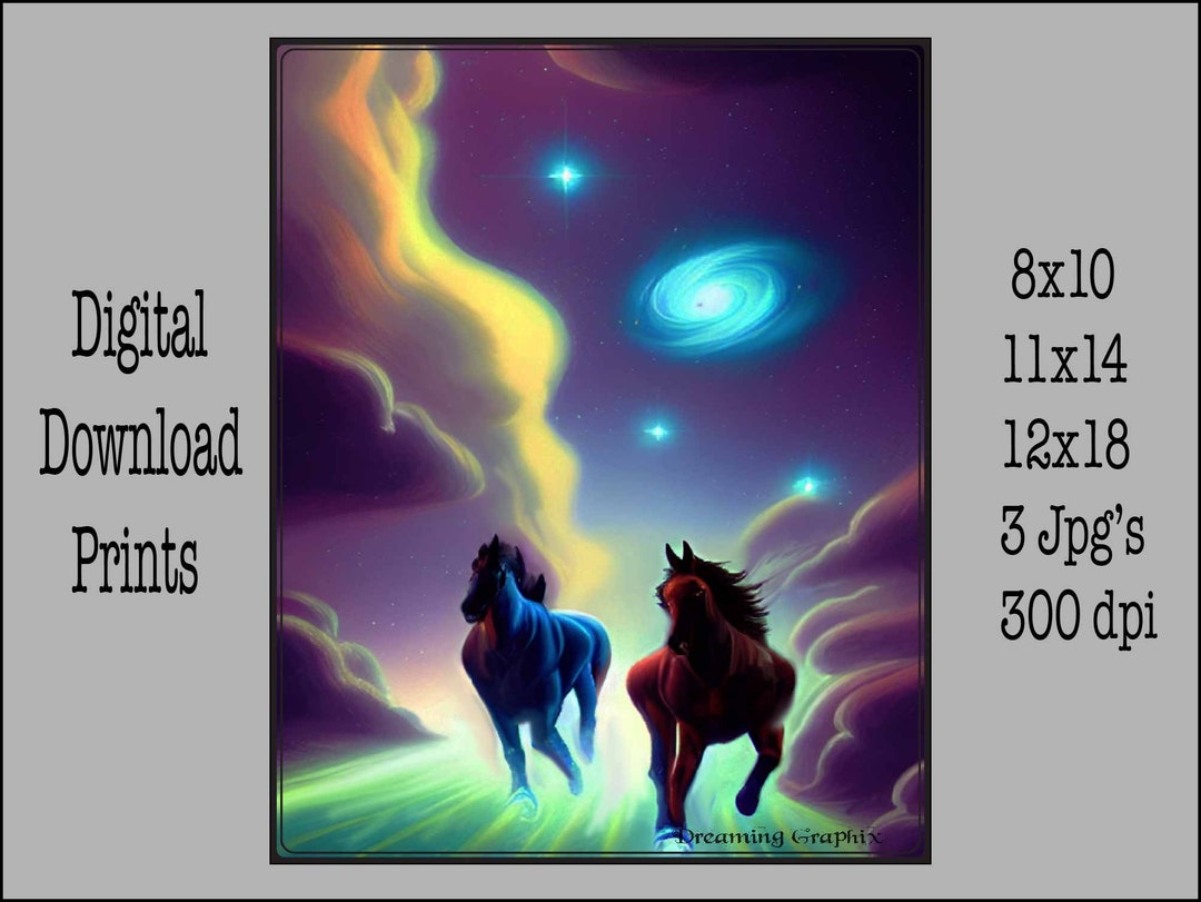 Abstract Colorful Running Horses Scene - Digital Download Prints - 8x10 ...