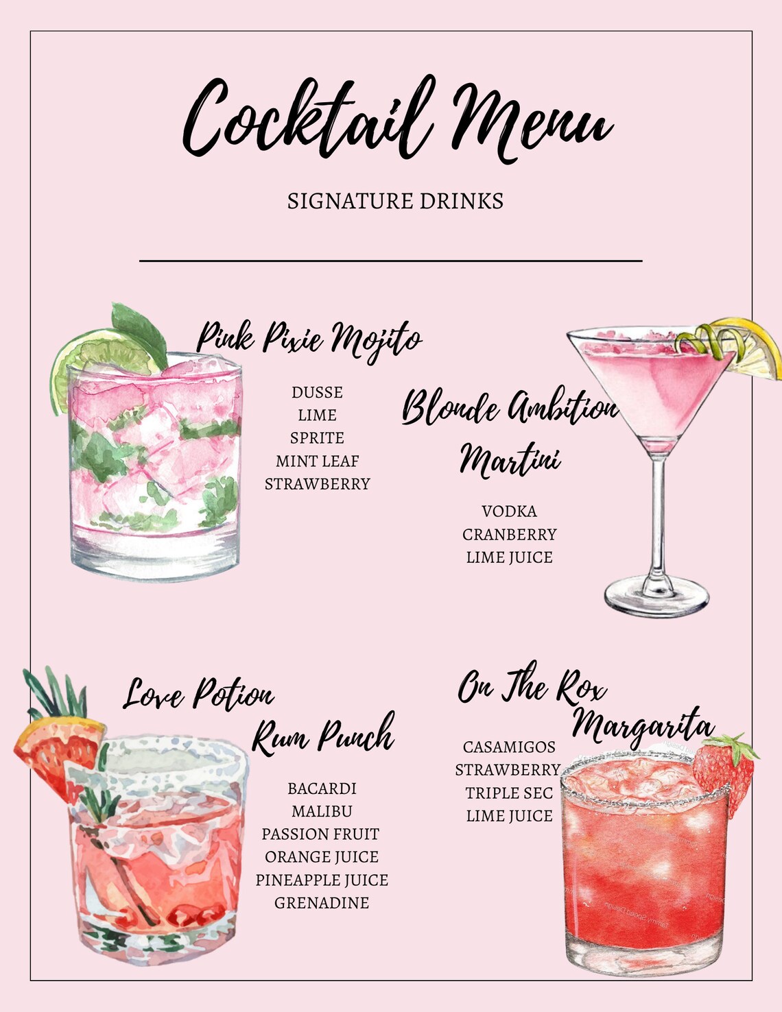 Digital Flyer | Customizable / Editable PDF (cocktail Menu) Editable ...