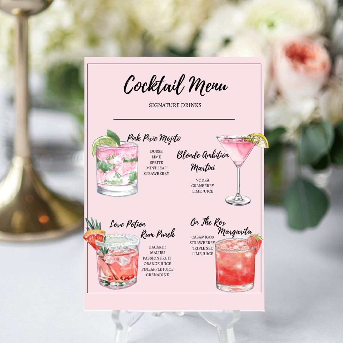 Digital Flyer | Customizable / Editable PDF (cocktail Menu) Editable ...