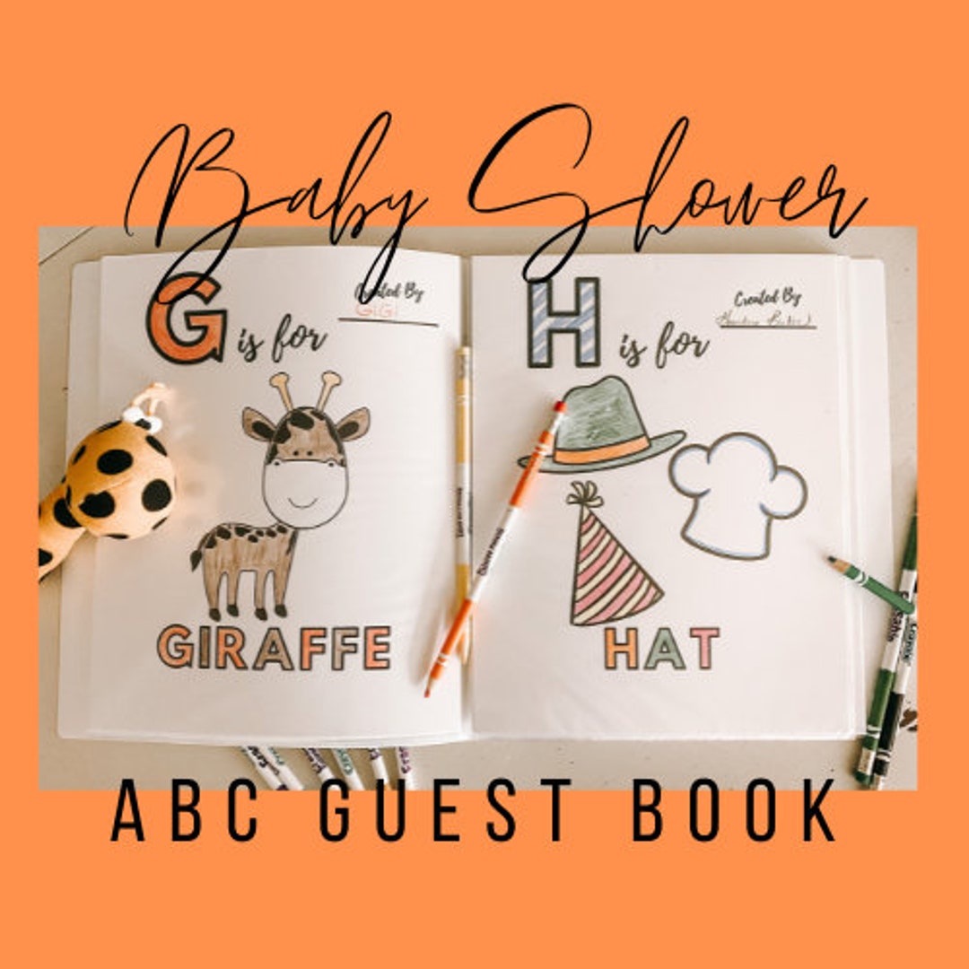 Baby Shower ABC Guest Book | Baby Shower Activities | Baby Shower ...