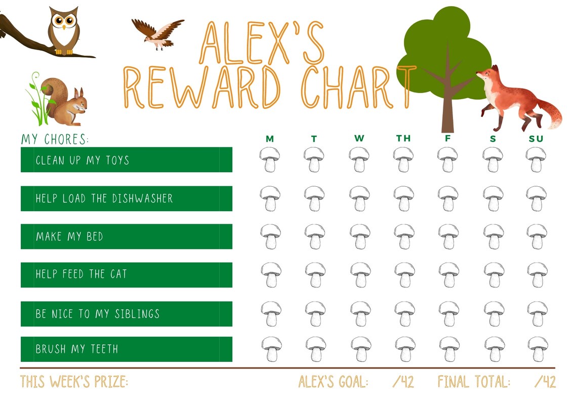 EDITABLE Woodland Reward Chart | Woodland Animals Chore Chart ...