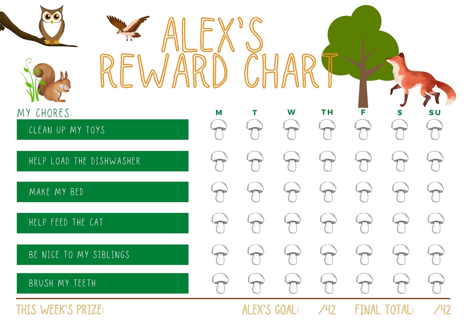 EDITABLE Woodland Reward Chart | Woodland Animals Chore Chart ...