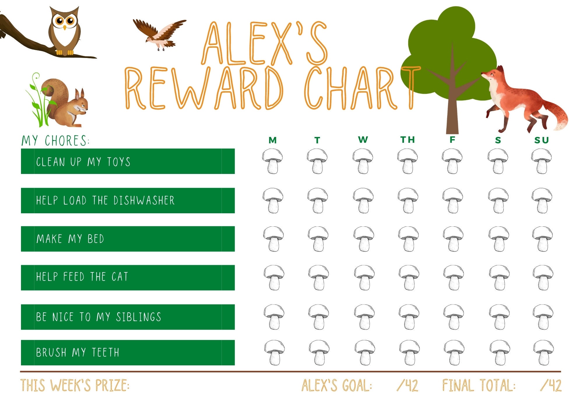 EDITABLE Woodland Reward Chart | Woodland Animals Chore Chart ...