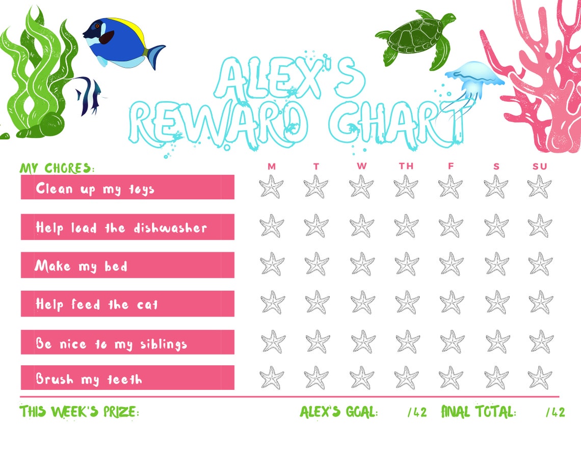 EDITABLE Ocean Reward Chart | Ocean Chore Chart | Ocean Behavior Chart ...