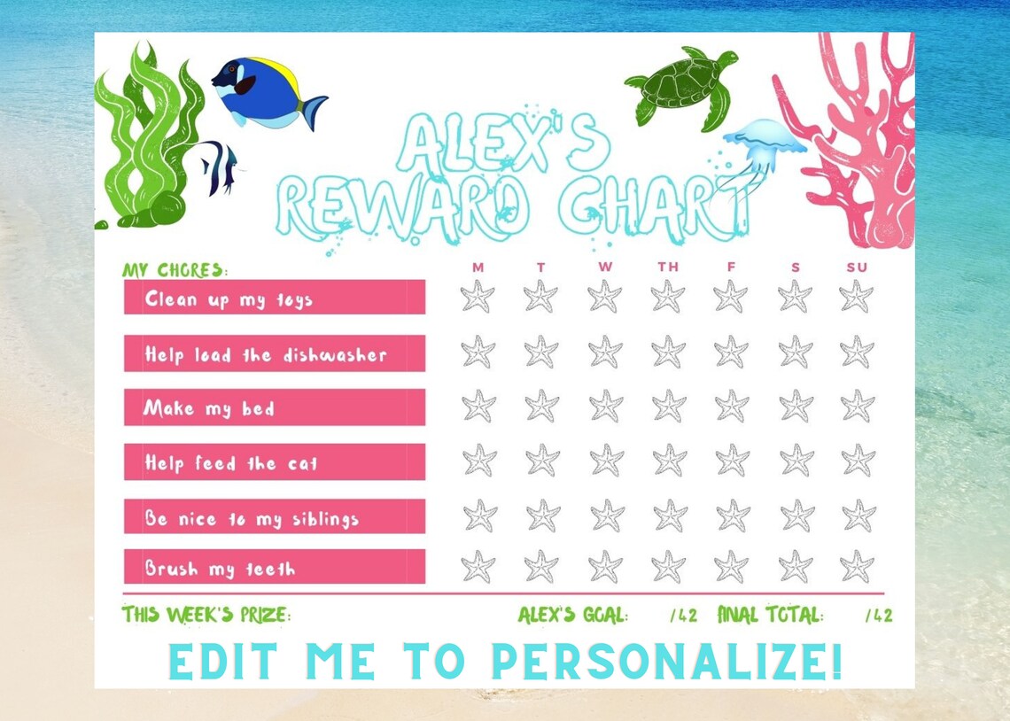 EDITABLE Ocean Reward Chart | Ocean Chore Chart | Ocean Behavior Chart ...