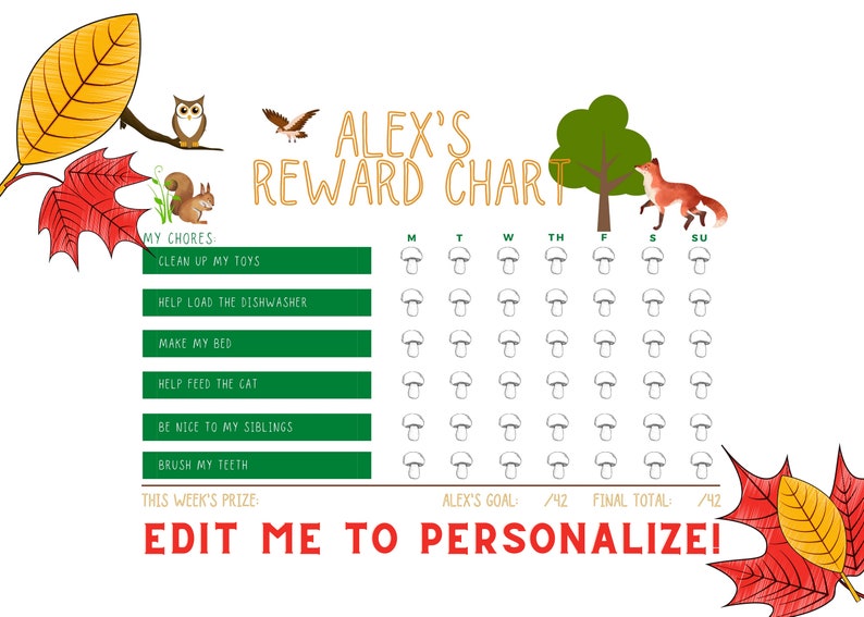 EDITABLE Woodland Reward Chart | Woodland Animals Chore Chart ...