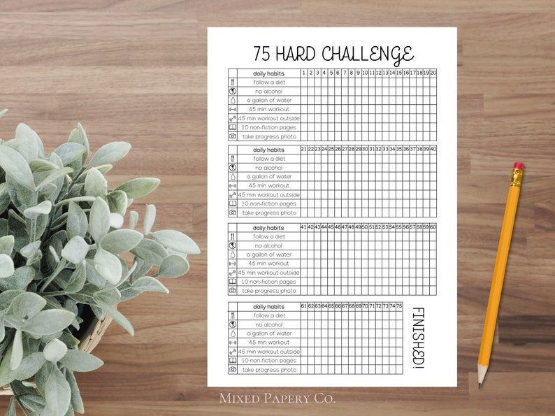 75 Hard Challenge, Tracker Printable, 75 Hard Bullet Journal Page, A5 ...