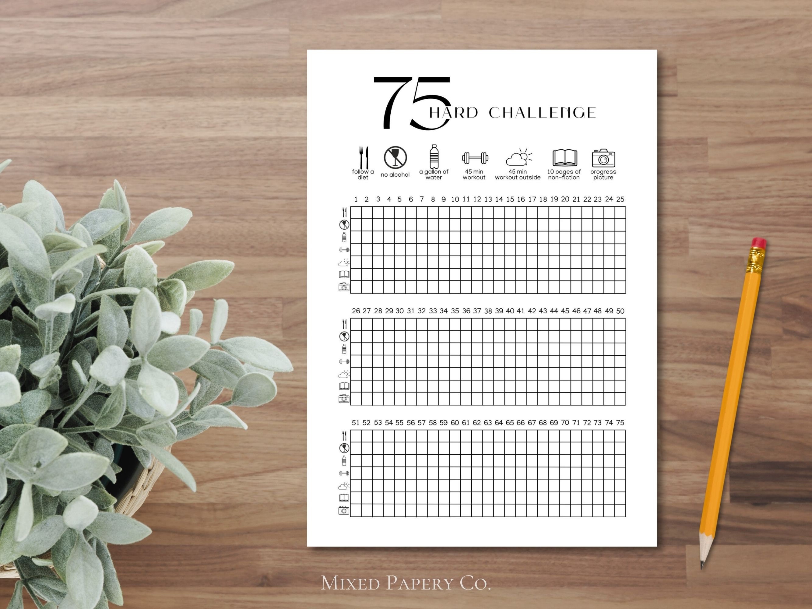75 Hard Challenge, Tracker Printable, 75 Hard Bullet Journal Page, A5 ...