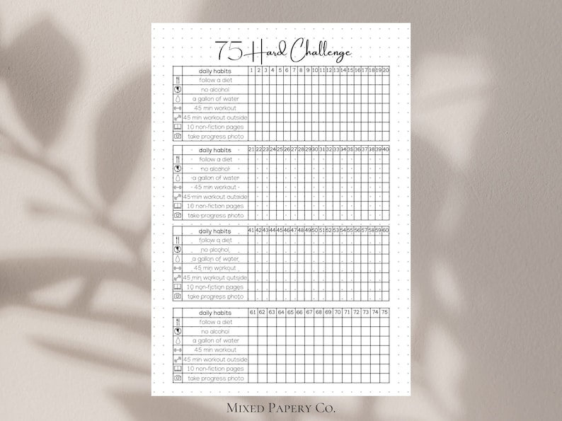 75 Hard Challenge, Tracker Printable, 75 Hard Bullet Journal Page, A5 ...