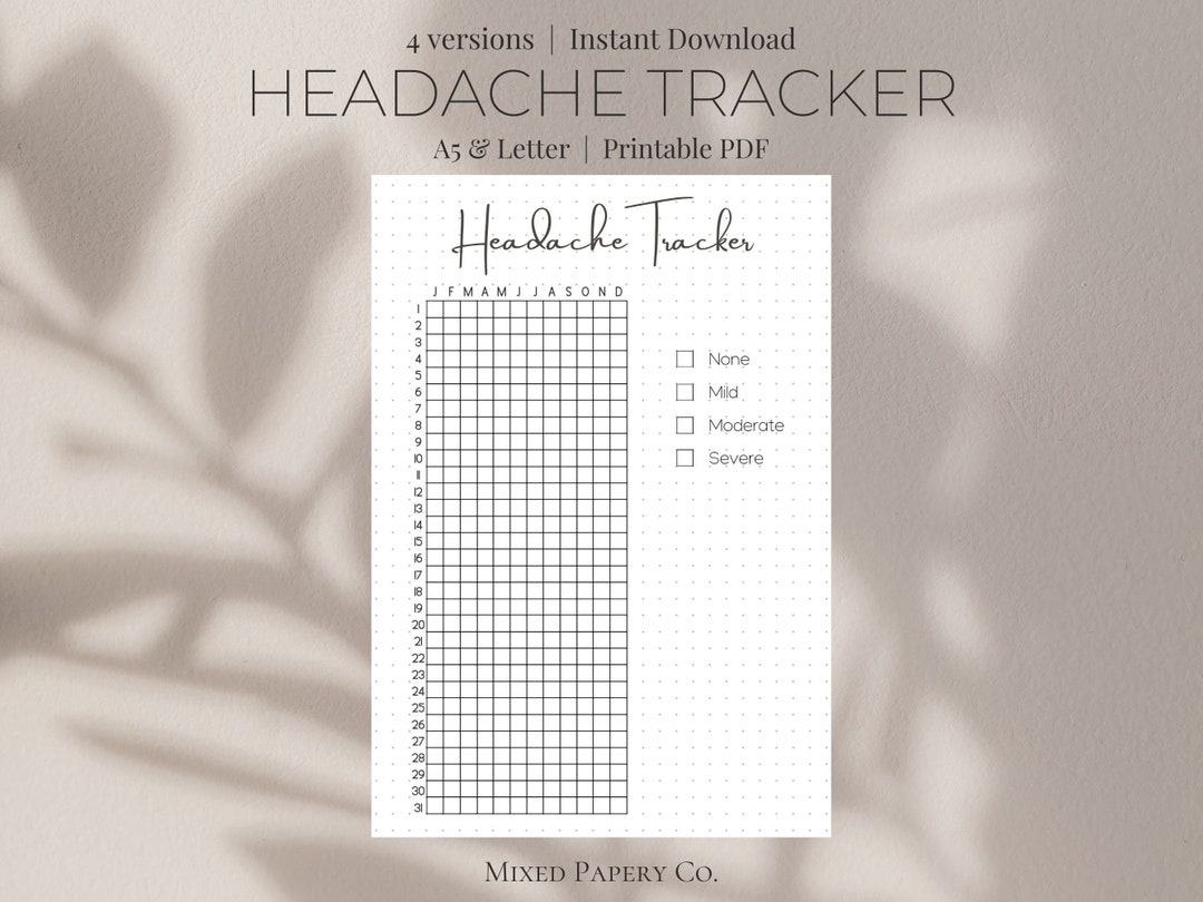 Yearly Headache Tracker, Migraine Tracker, Premade Bullet Journal Page ...