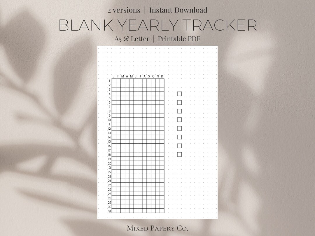 Customizable Blank Yearly Tracker, Blank Tracker, Premade Bullet ...
