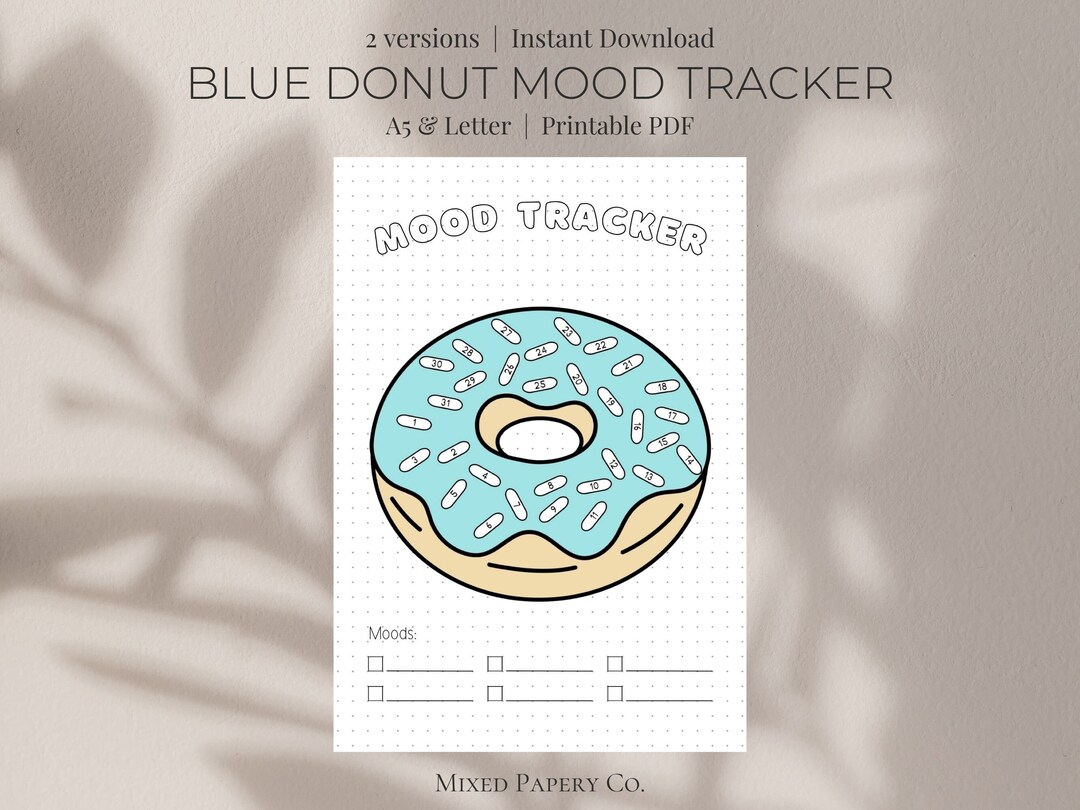 Monthly Mood Tracker, Printable Planner, Blue Mood Journal, Premade ...