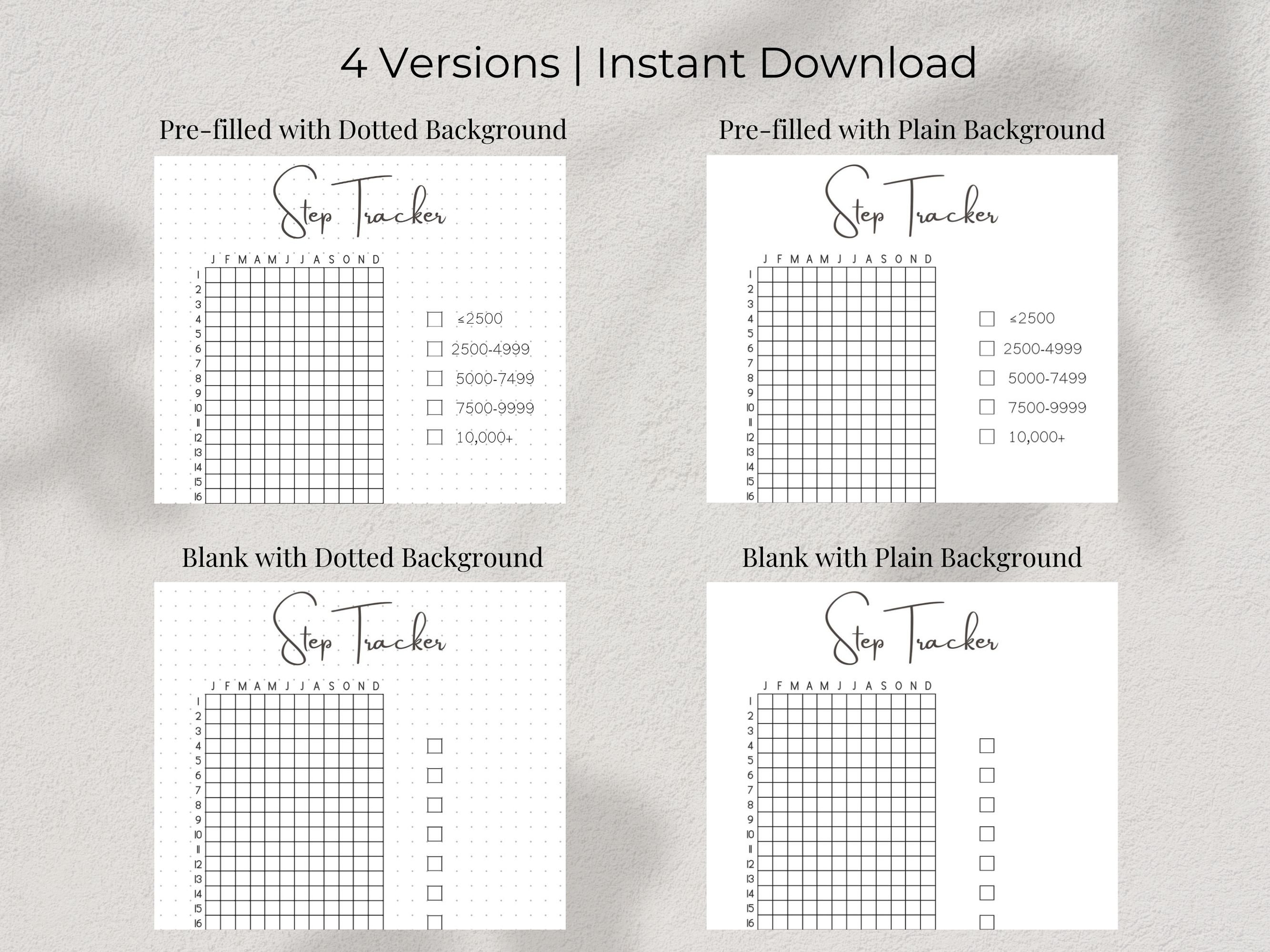 Yearly Step Tracker, Daily Step Tracker, Premade Bullet Journal Page ...