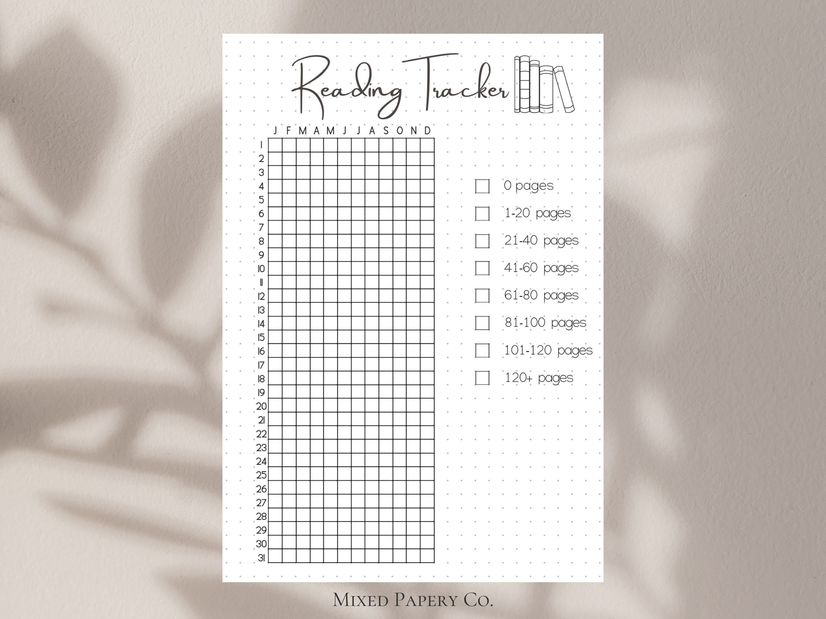 Reading Tracker, Yearly Reading Log, Premade Bullet Journal Page ...