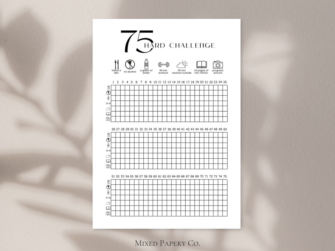 75 Hard Challenge, Tracker Printable, 75 Hard Bullet Journal Page, A5 ...
