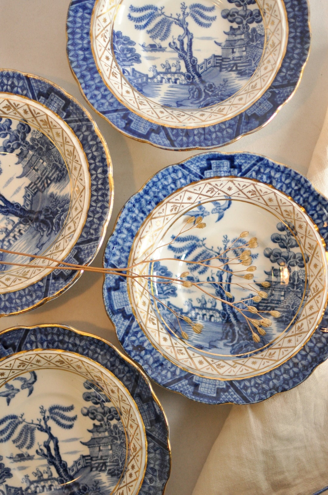 Four RARE Antique Booths Real Old Willow Pattern Saucers | 1908-1912 ...