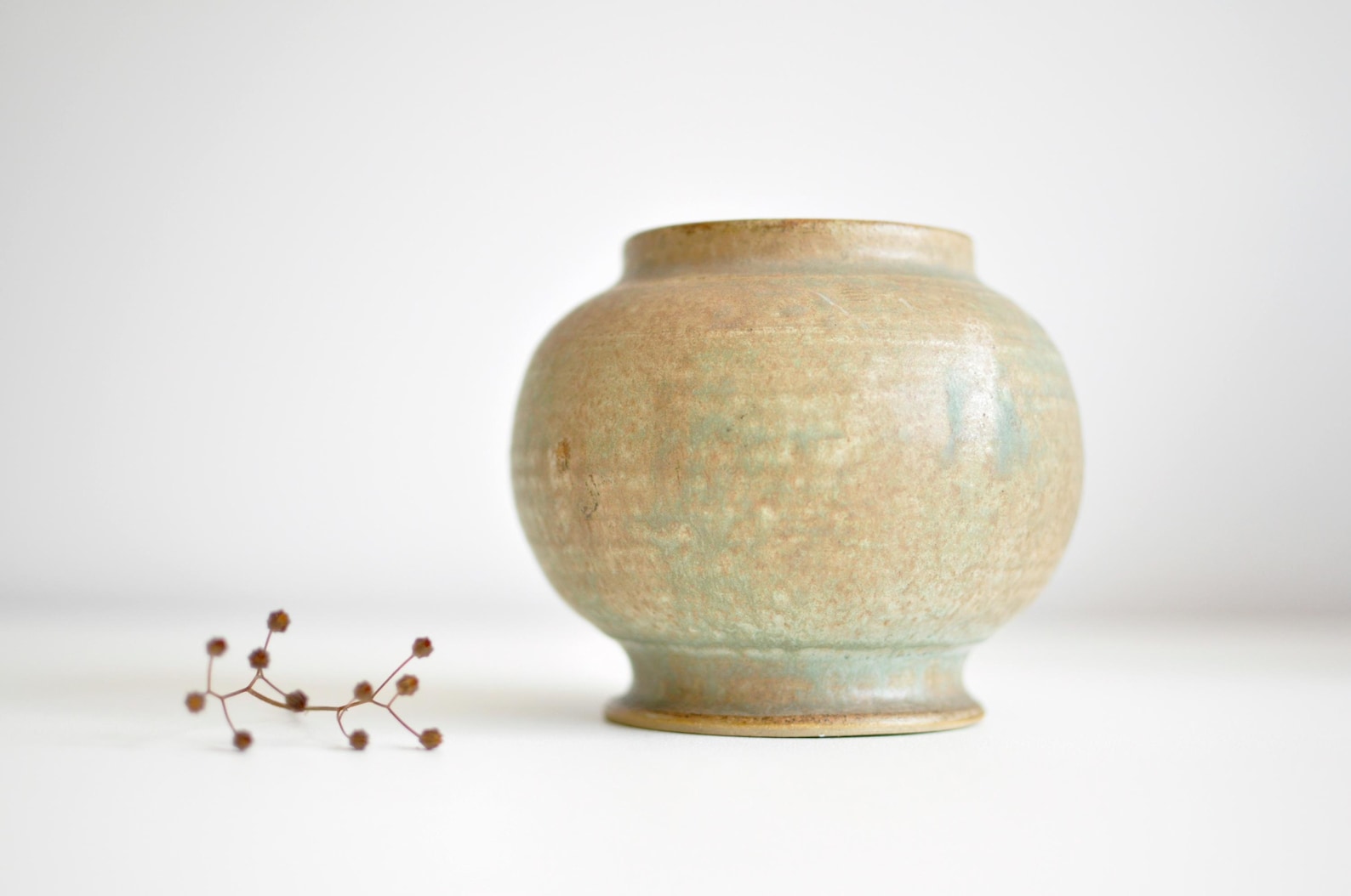 Vintage Muted Sage Green and Brown Drip Glazed Vase I Alan Harmer ...