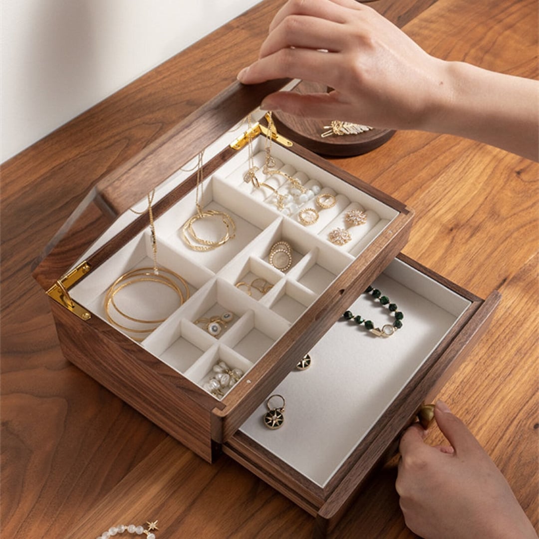 Personalized 2 Layer Large Wood Jewelry Box, Big Jewelry Box, Organizer ...