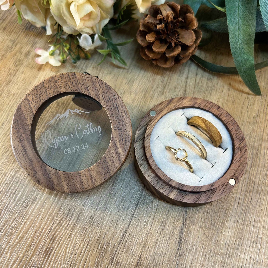Custom Round Triple Slots Wedding Ring Box - Etsy