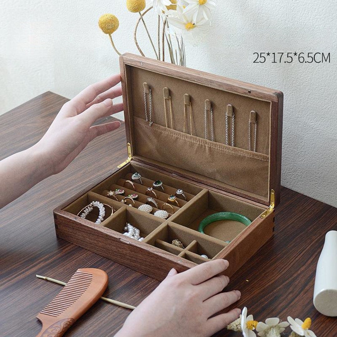 Custom Engraved Walnut Wood Storage Box, Wooden Earring Bracelet ...