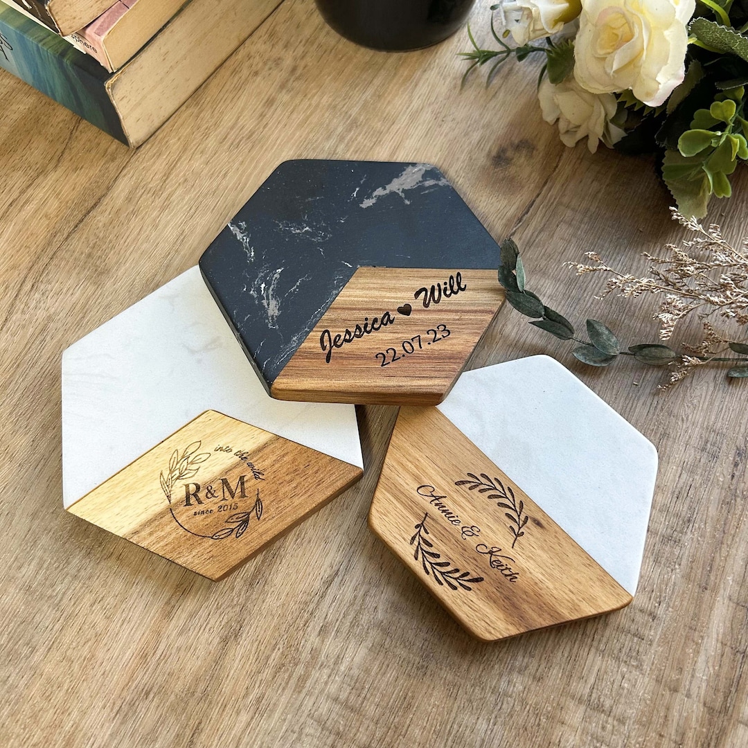 Personalized Wood Marble Coasters, Custom Wedding Coasters, Groom ...