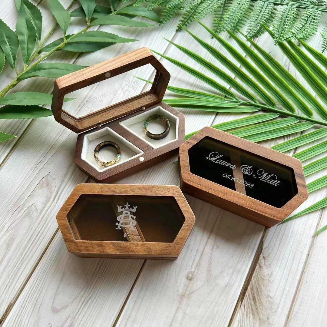 Custom Engraved Wedding Ring Box, Wood Engagement Ring Box, Double Slot ...