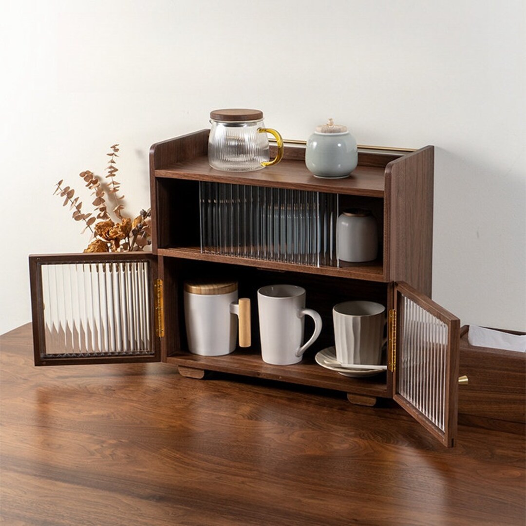 Solid Wood Tabletop Cabinet, Coffee Cup Display Cabinet, Storage ...