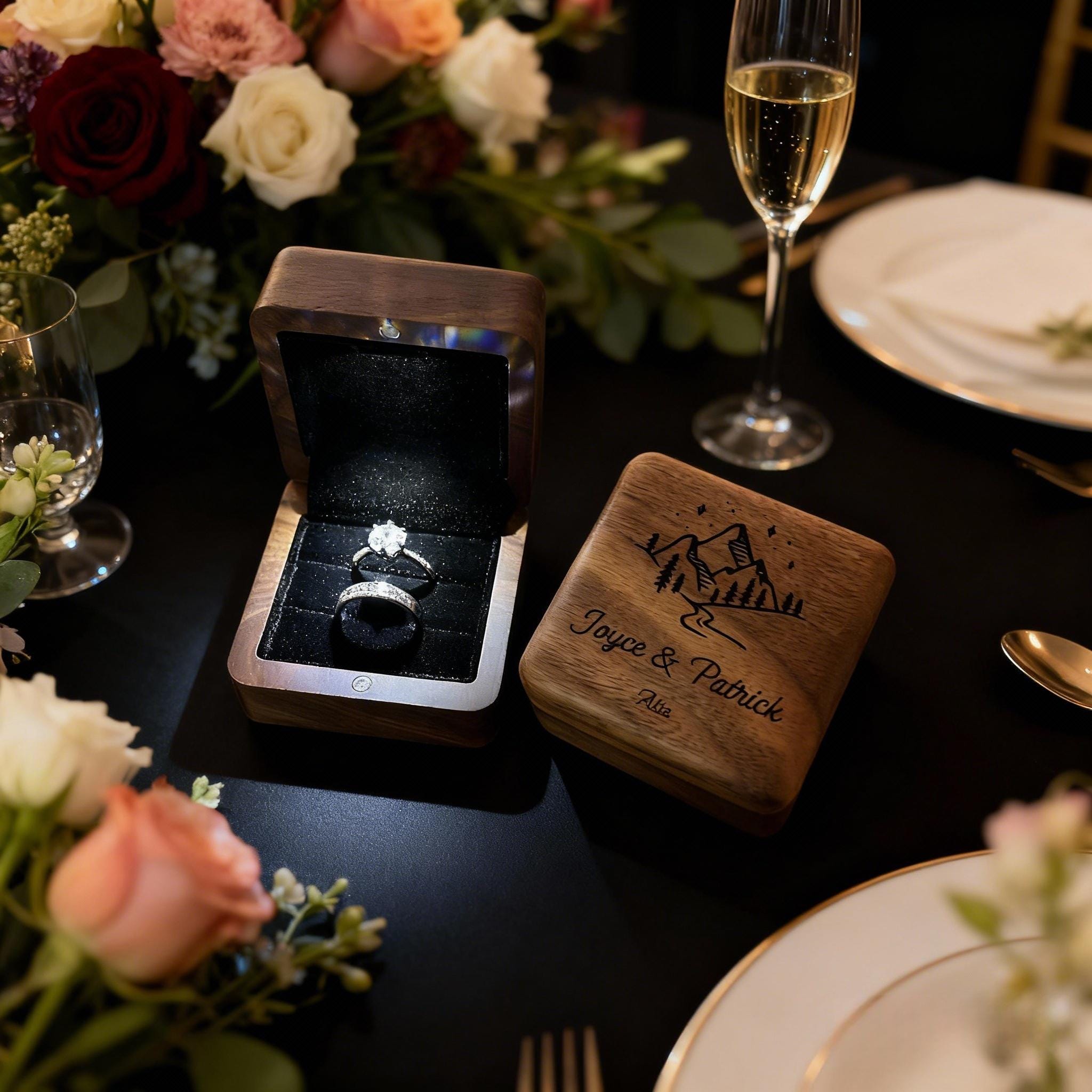 Custom LED Engagement Ring Box With Light, Personalized Wedding Ring ...