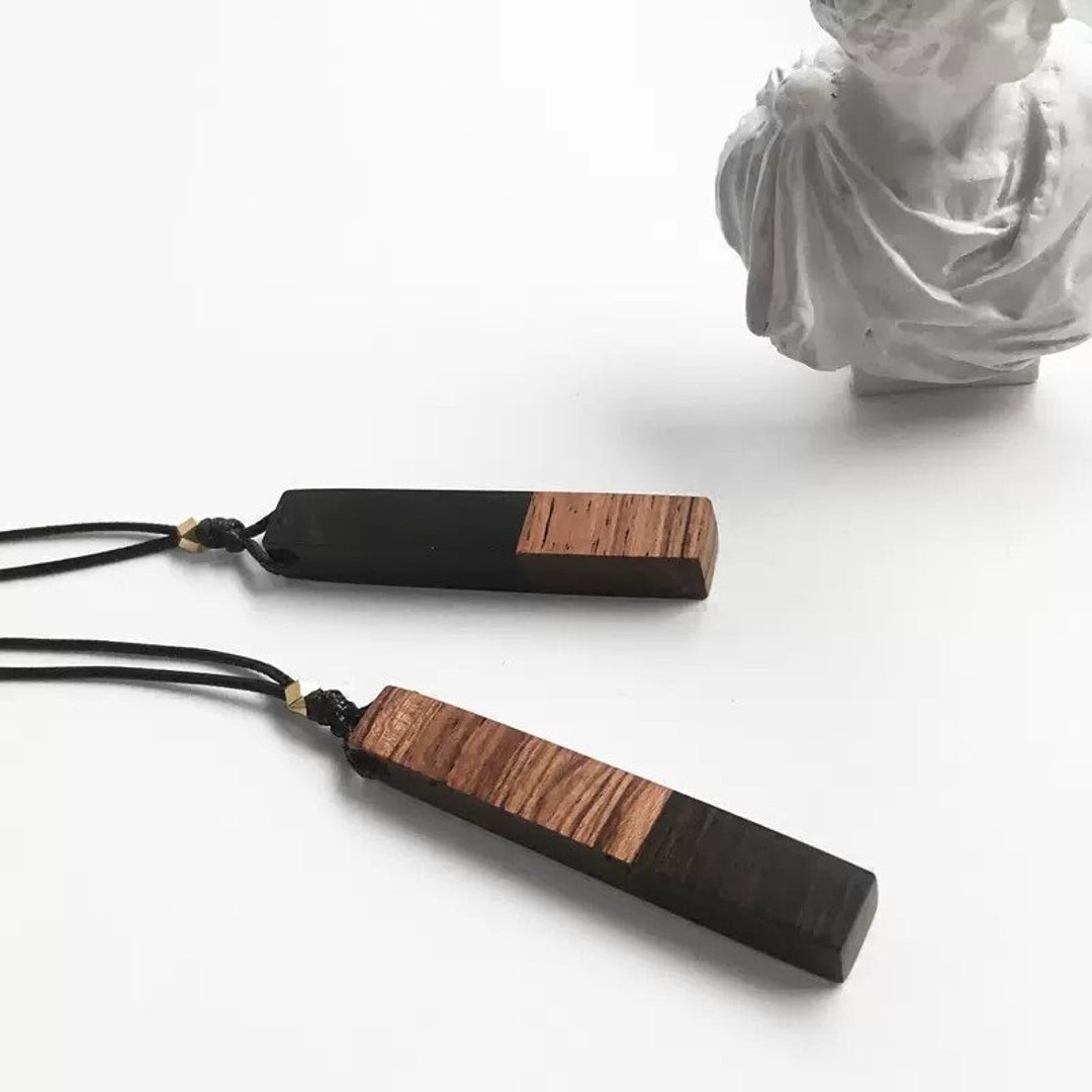Simple Strip Wood Pendant, Couple Gift, Simple Wood Necklace, Unique ...