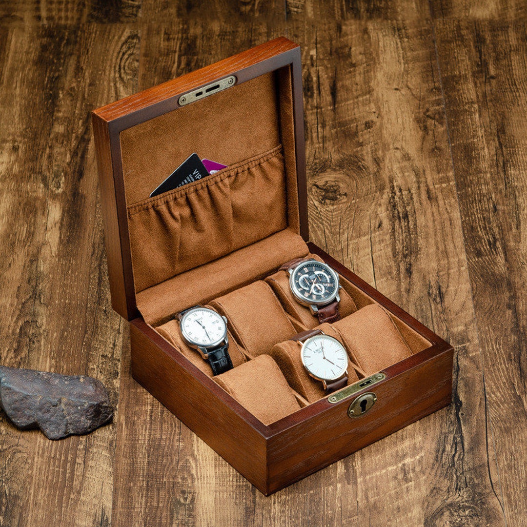 Engraved Wooden Watch Box, Personalized 6-slot Storage, Father's Day ...