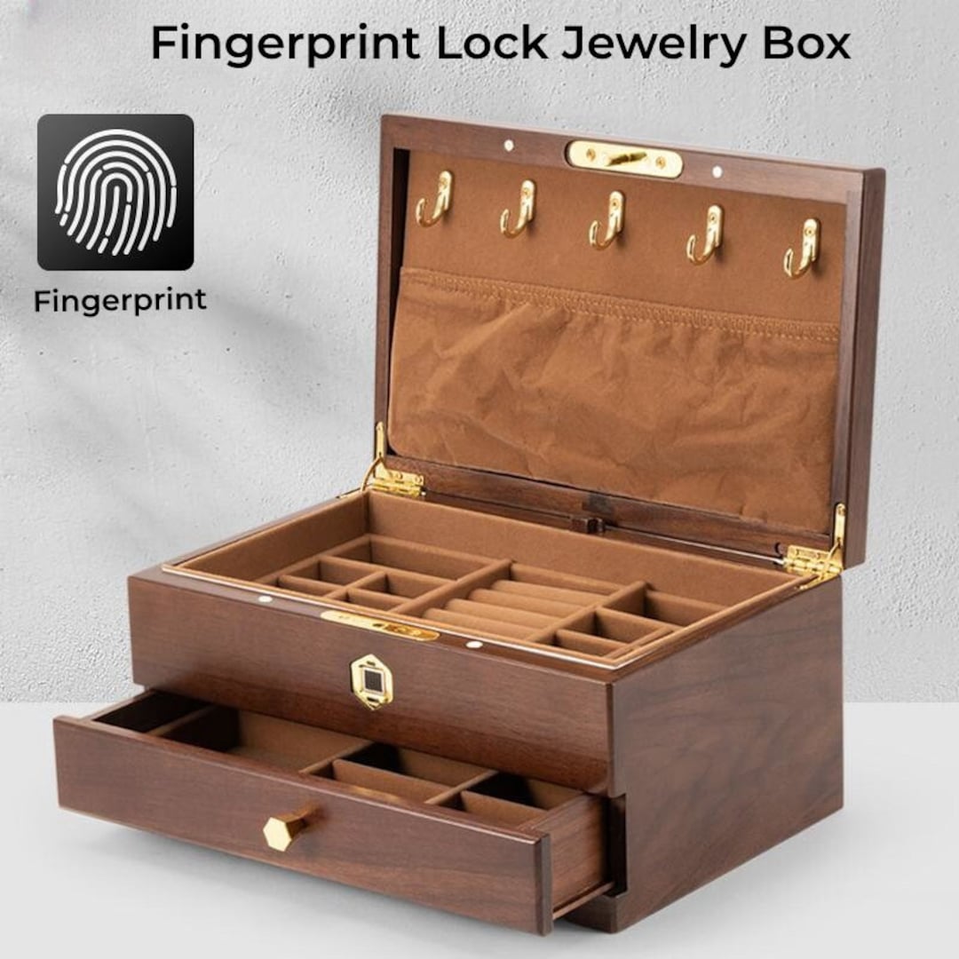 Fingerprint Lock Wood Jewelry Box, Custom Wood Jewelry Box ...