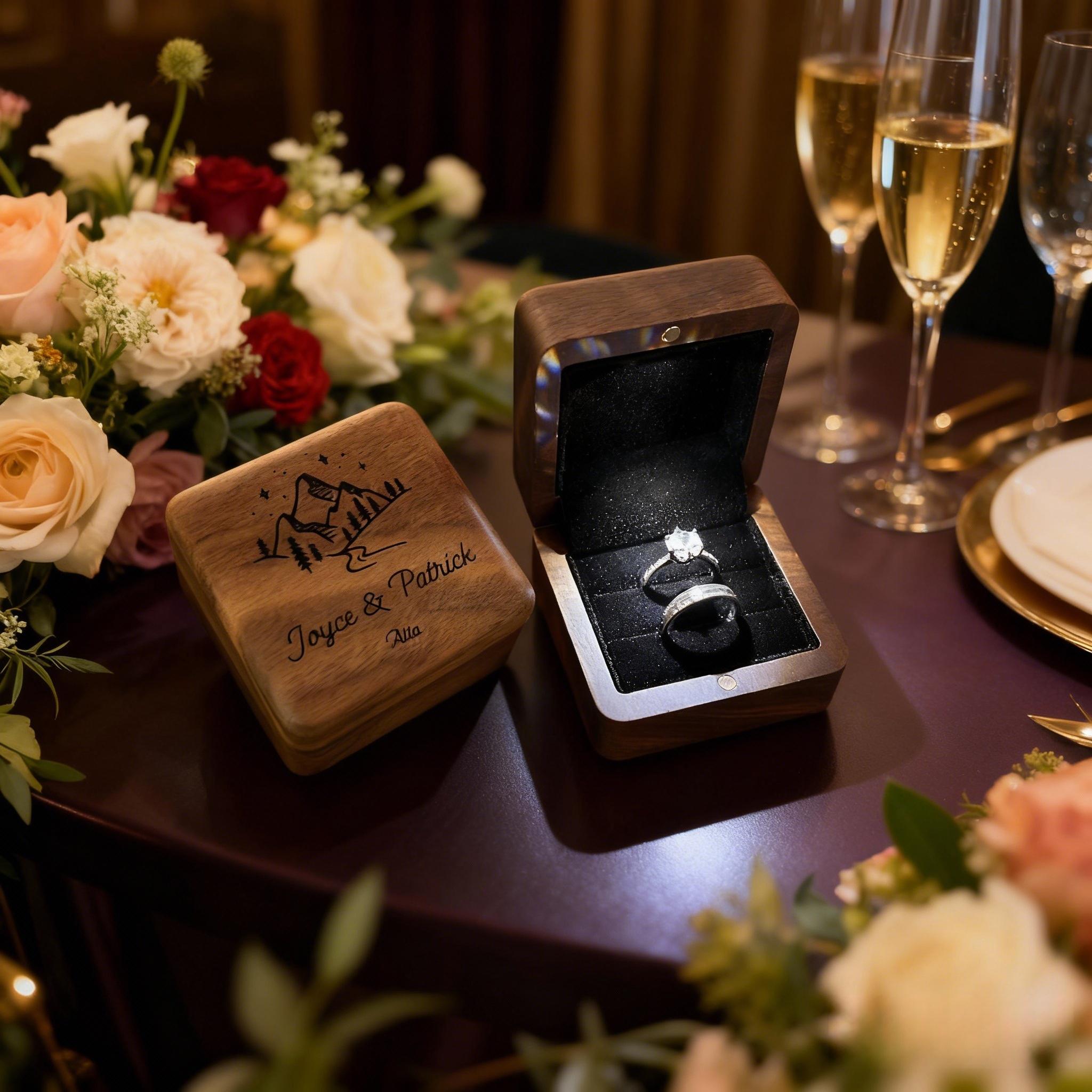 Custom LED Engagement Ring Box With Light, Personalized Wedding Ring ...