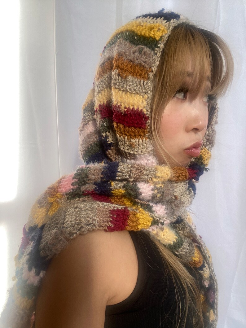 XL Multi Color Crochet Scarf / Head Scarf Babushka Hood Wrap - Etsy