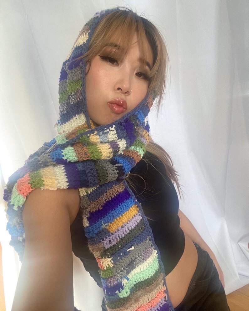 XL Multi Color Crochet Scarf / Head Scarf Babushka Hood Wrap - Etsy