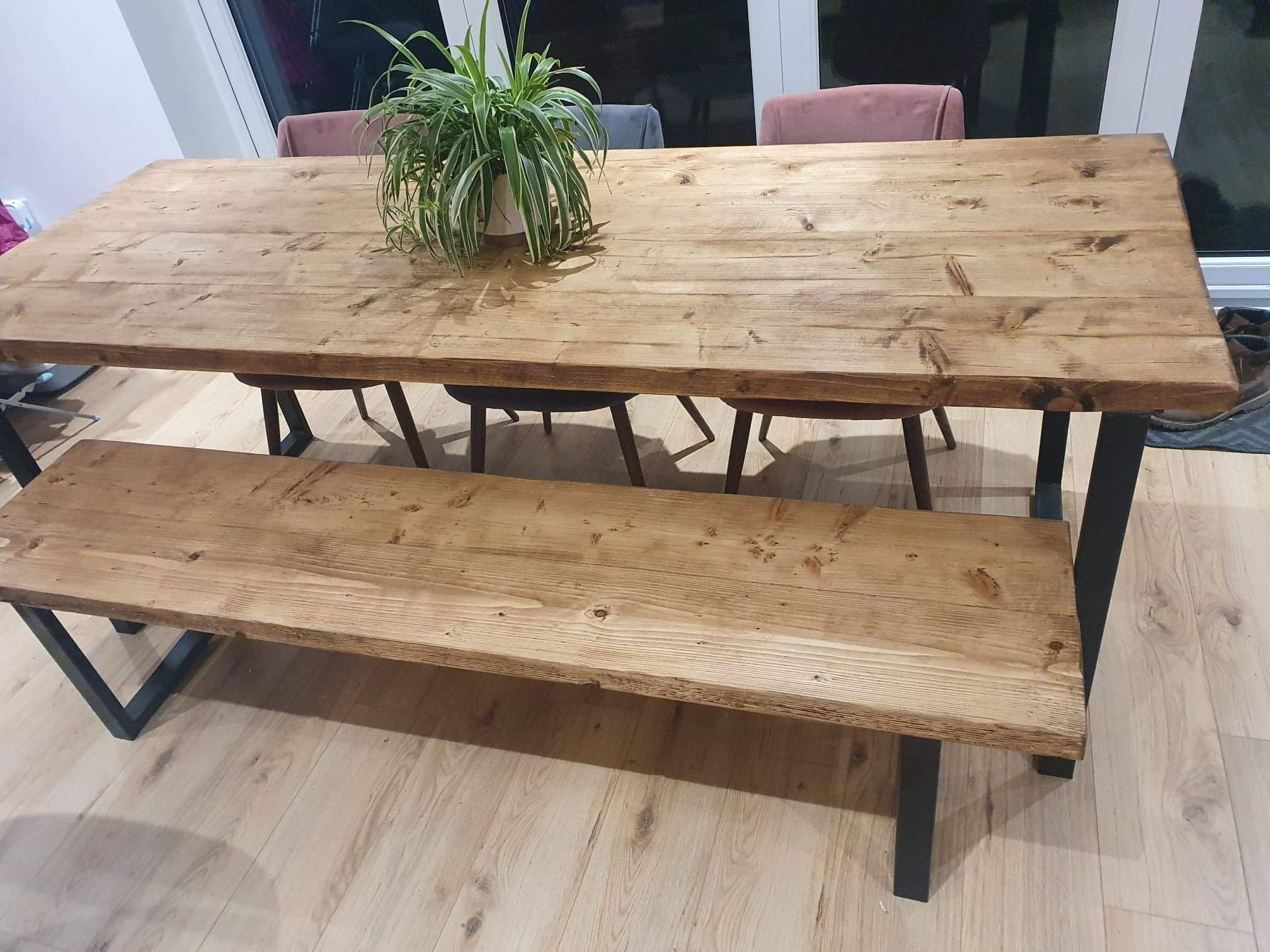 Rustic Square Leg Dining Table & Benches - Etsy UK