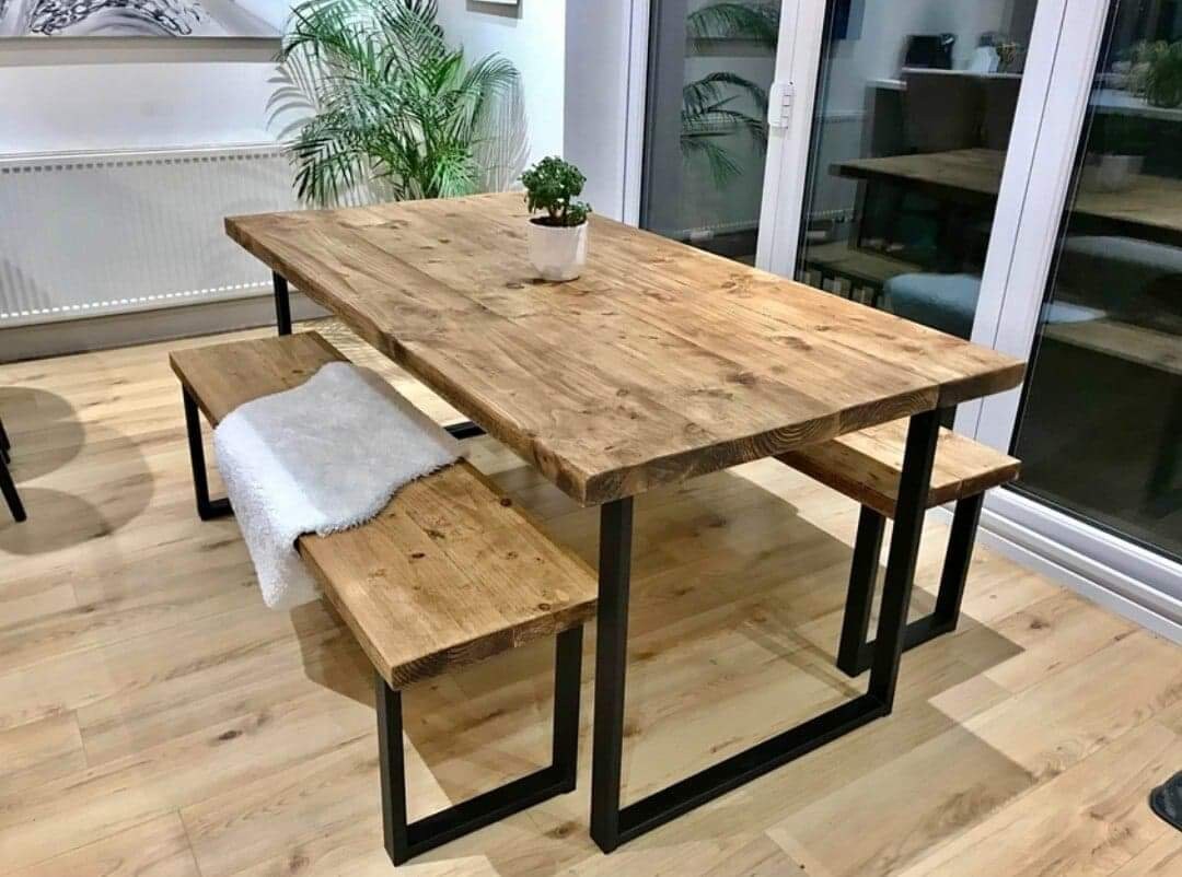 Rustic Square Leg Dining Table & Benches - Etsy UK