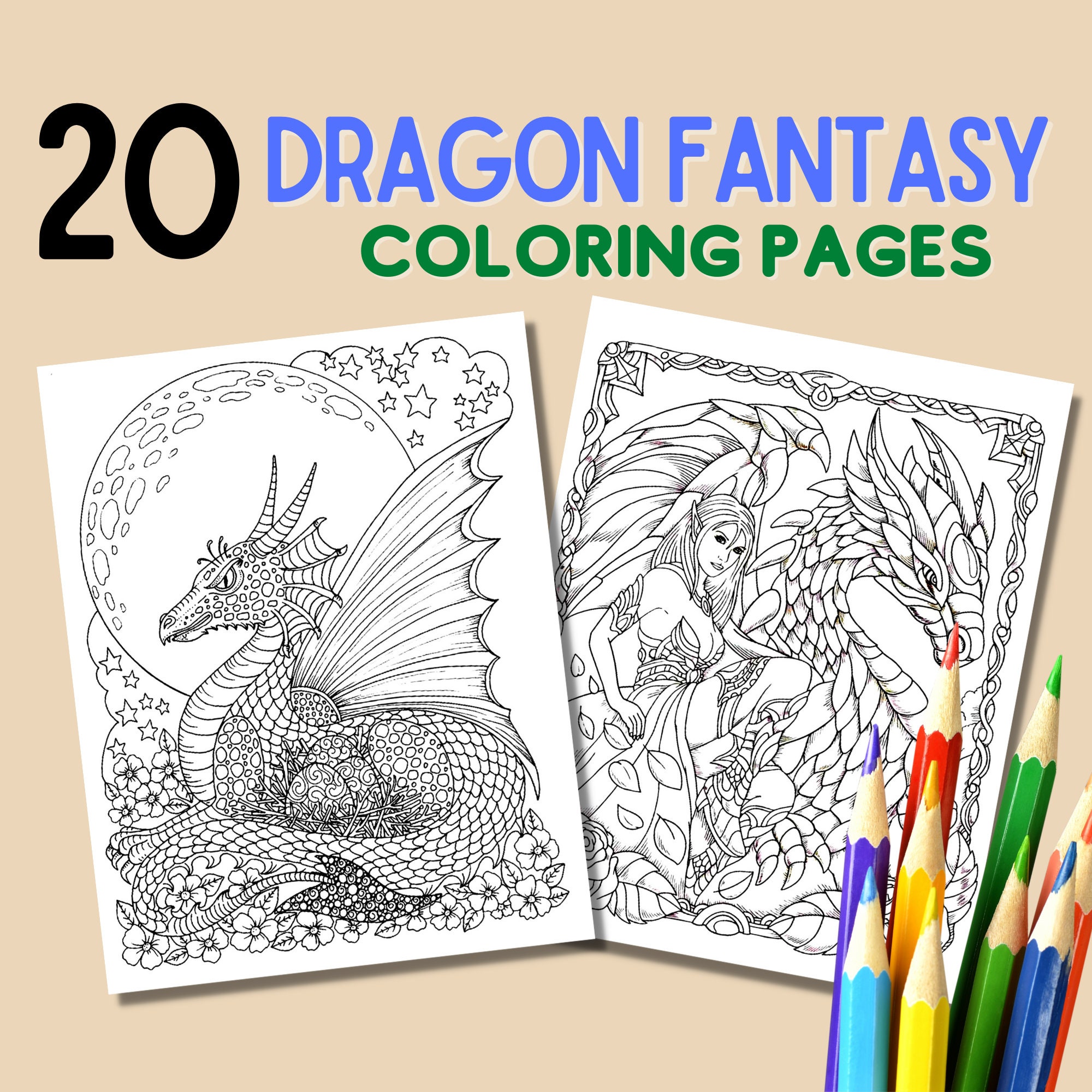 Year of the Dragon Coloring Pages, 2024 Chinese New Year, Fantastical ...