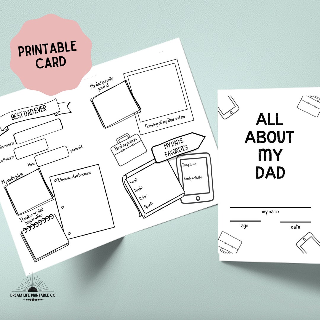 All About Dad Questionnaire Card Father's Day Gift, Father's Day Card ...