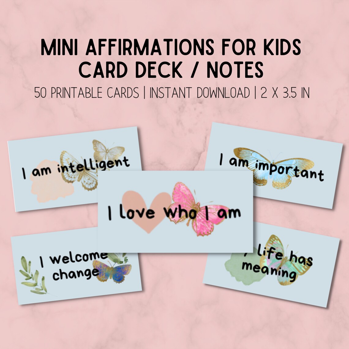 50 Mini Affirmations for Kids Card Deck in Butterflies Kid's Lunch Box ...