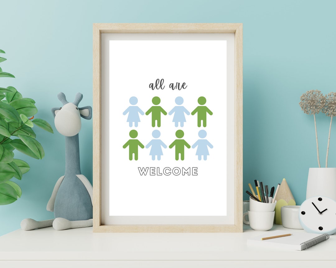 All Are Welcome Blue Green Themed Inclusive Classroom Printable Poster ...