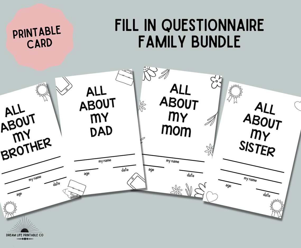 All About My Family Questionnaire Card All About Mom All | Etsy