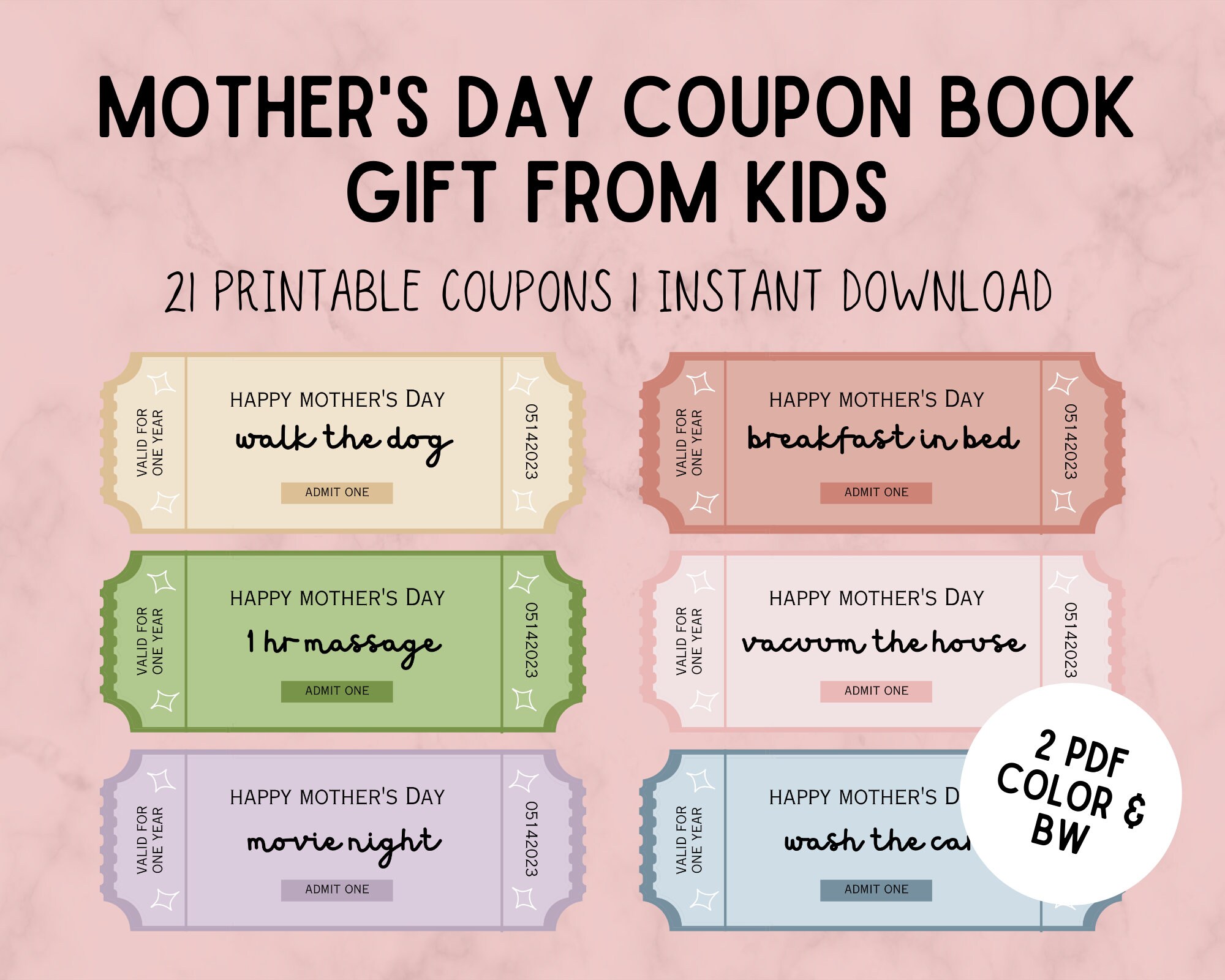 Mother's Day Coupon Book From Kids Gift for Mom, Printable Gift for Mom ...